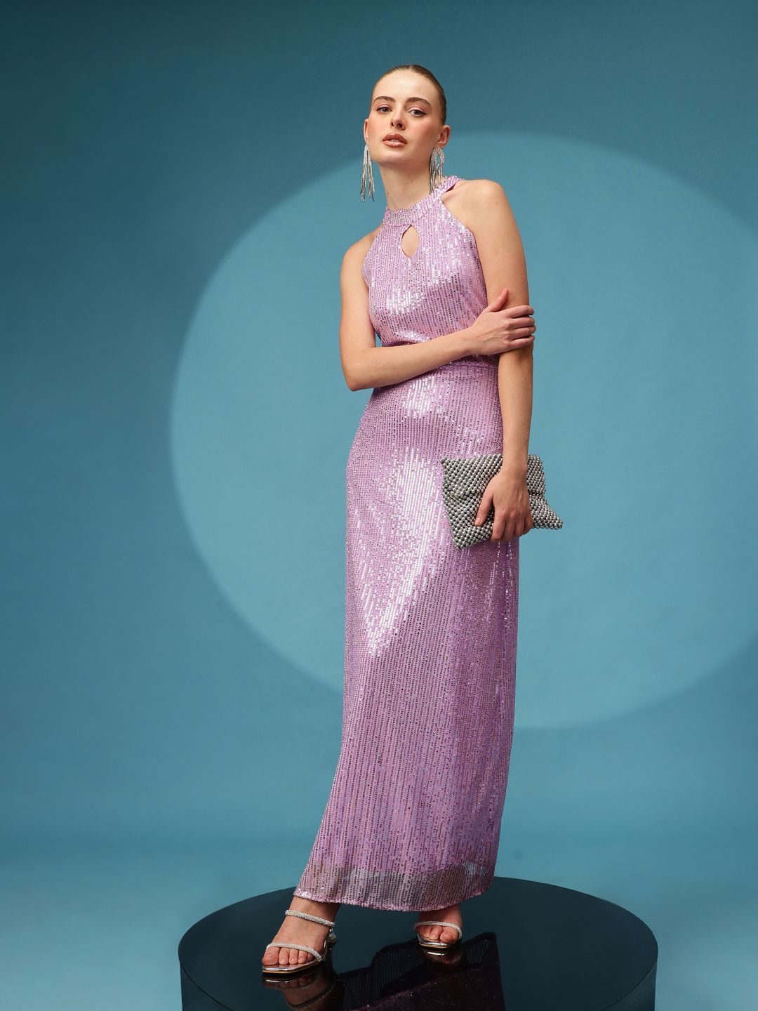 Buy BAESD Embellished Keyhole Neck Net Maxi Dress - Dresses for Women ...