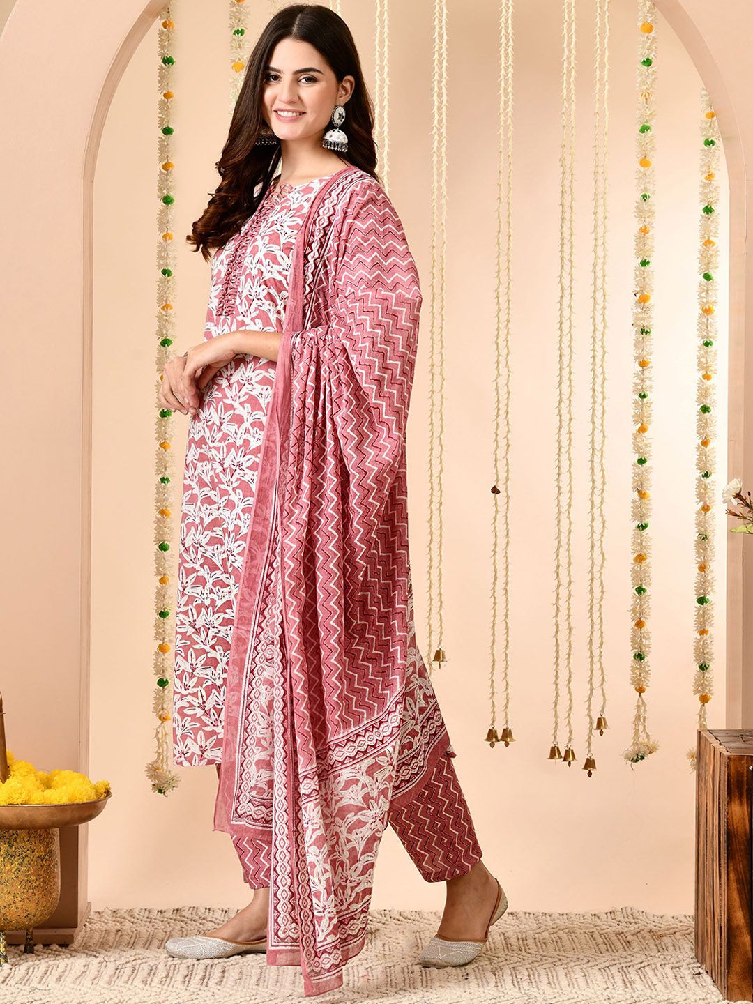 Buy Anouk Women Floral Printed Regular Pure Cotton Kurta With Trousers & With Dupatta - Kurta ...