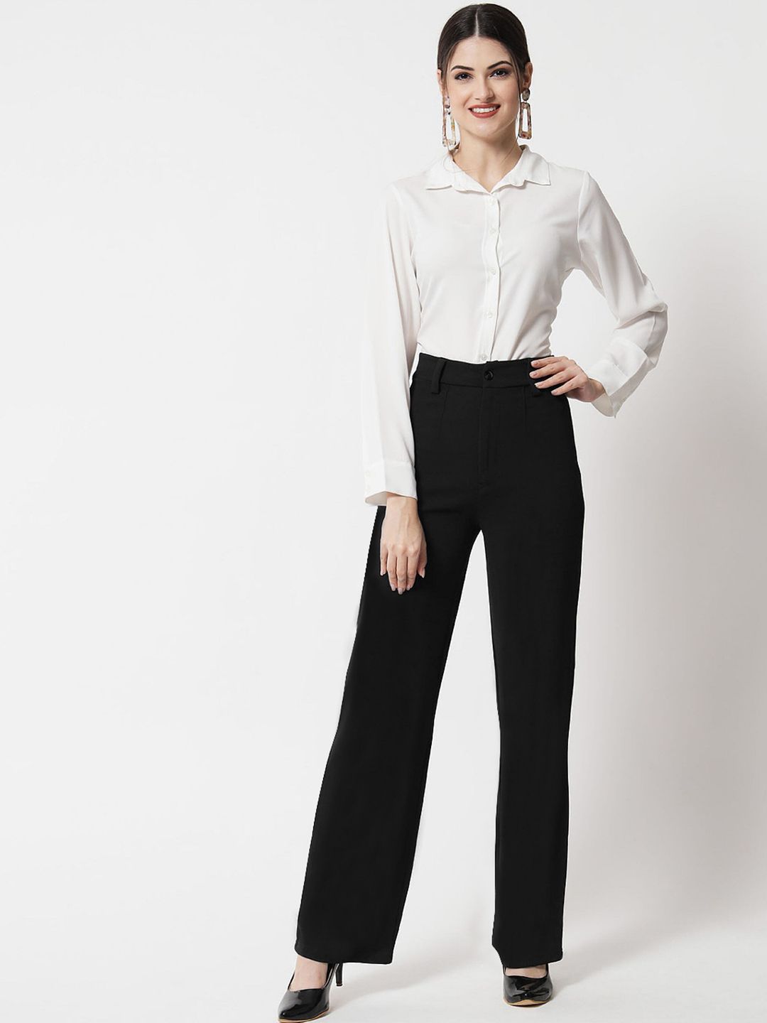 Buy BAESD Women Relaxed Straight Leg High Rise Trousers - Trousers for ...