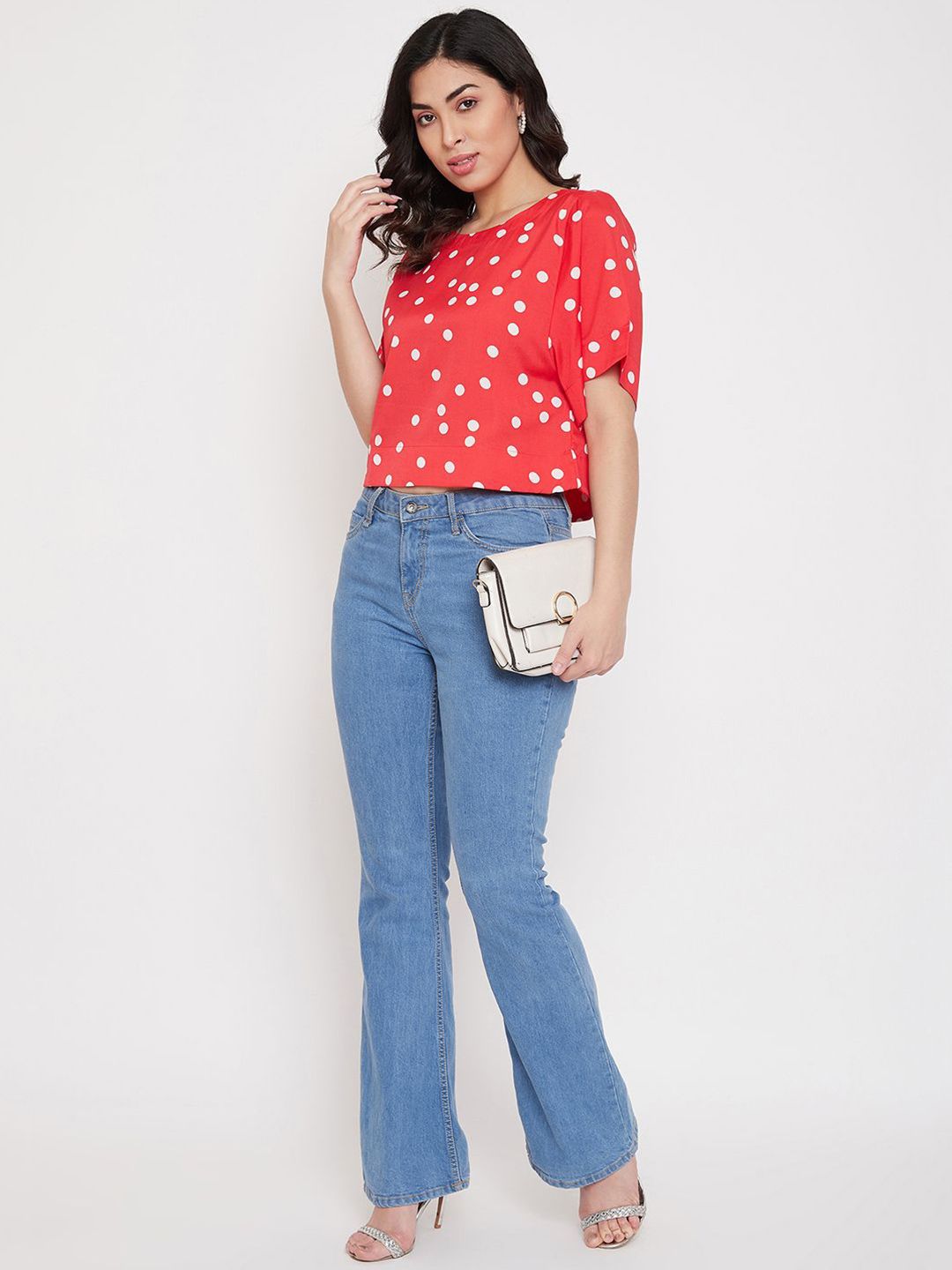 Buy DressBerry Polka Dot Print Crepe Boxy Crop Top - Tops for Women ...