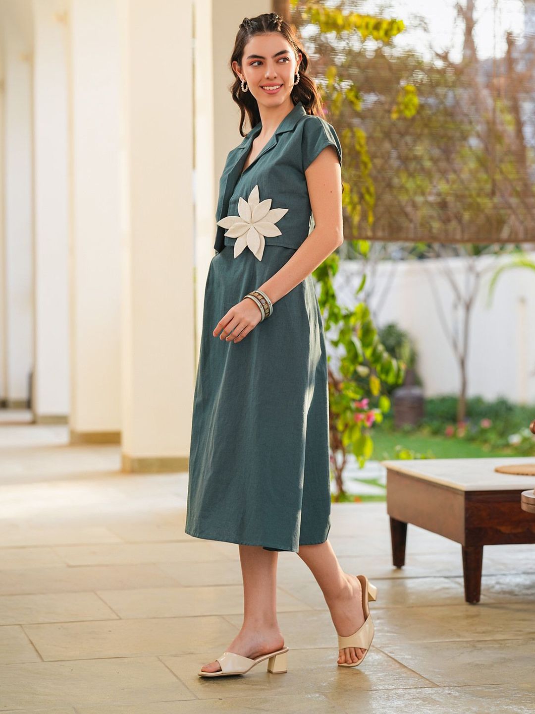 Buy JISORA Women Cotton Floral Print A Line Midi Dress - Dresses for Women 32915710 | Myntra