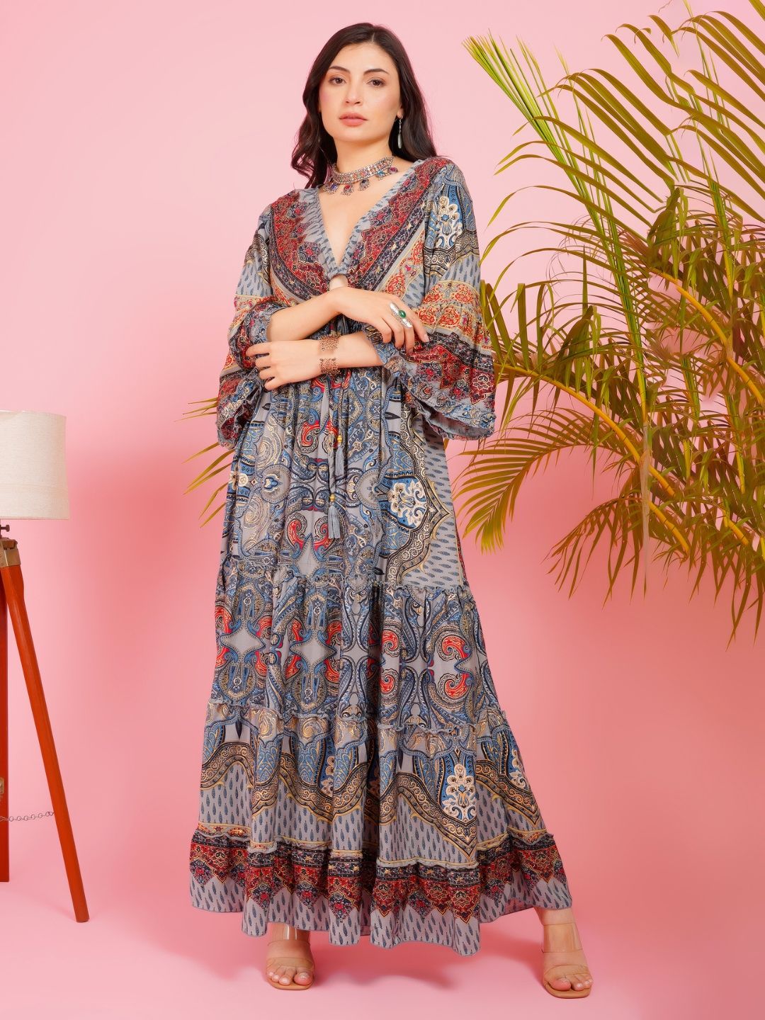 Buy Boholyfe Women Moonlit Aura Paisley V Neck Printed Maxi Dress - Dresses for Women 32925316 ...