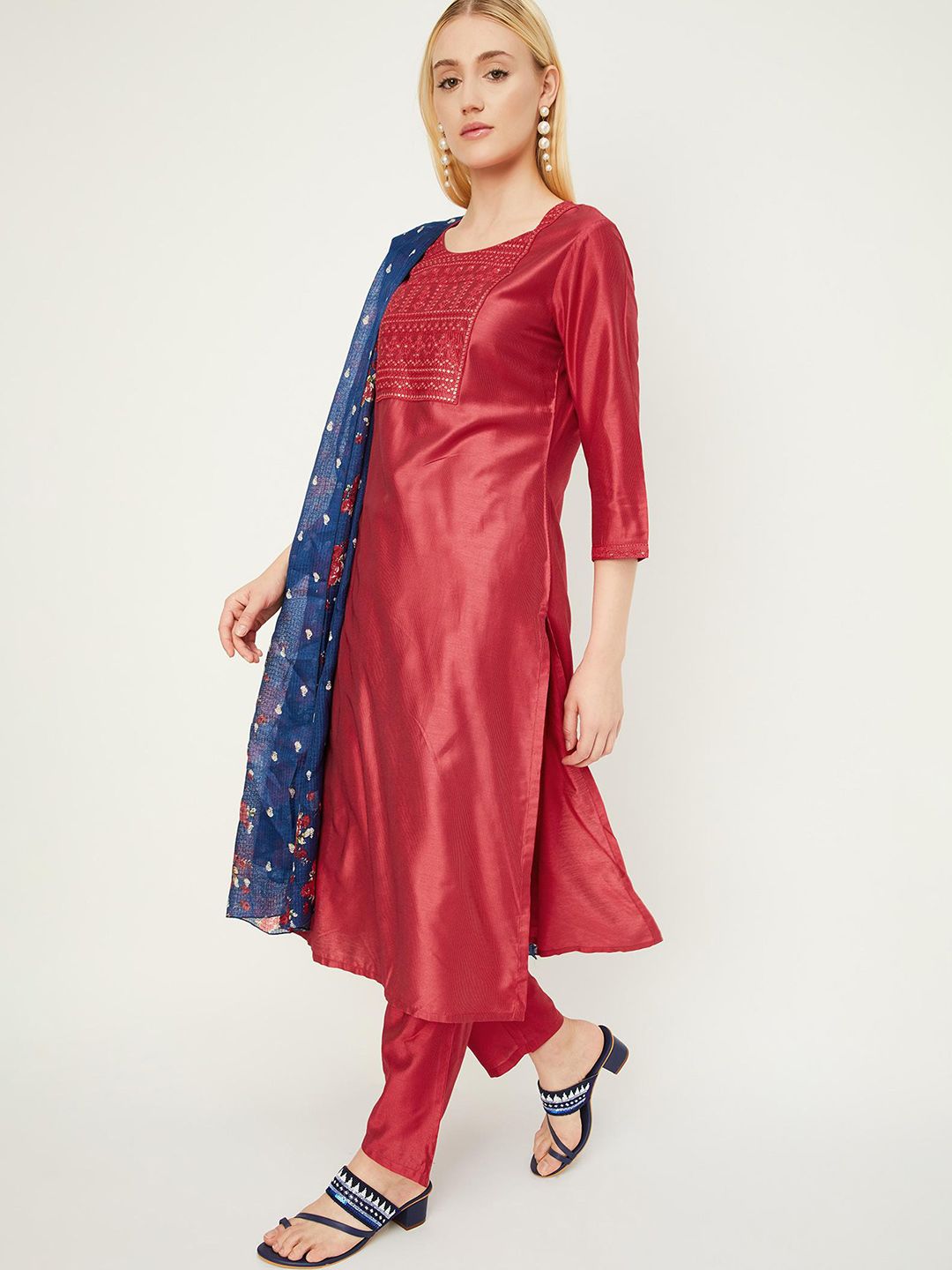 Buy Max Women Regular Kurta With Trousers & With Dupatta - Kurta Sets ...