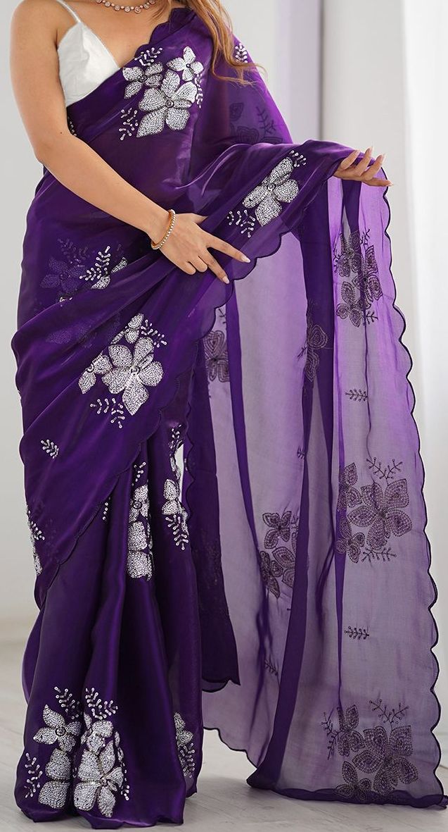 Buy DIVASTRI Embellished Sequinned Pure Chiffon Saree - Sarees for ...