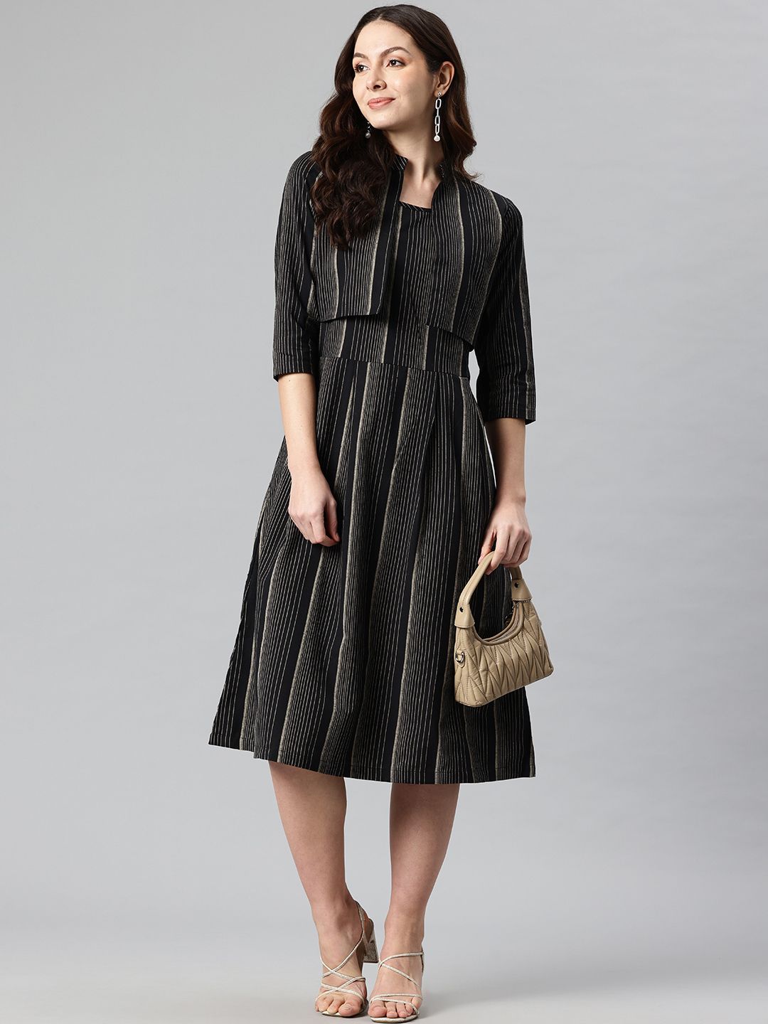 Buy Cottinfab Striped Layered Fit & Flare Midi Dress - Dresses for ...