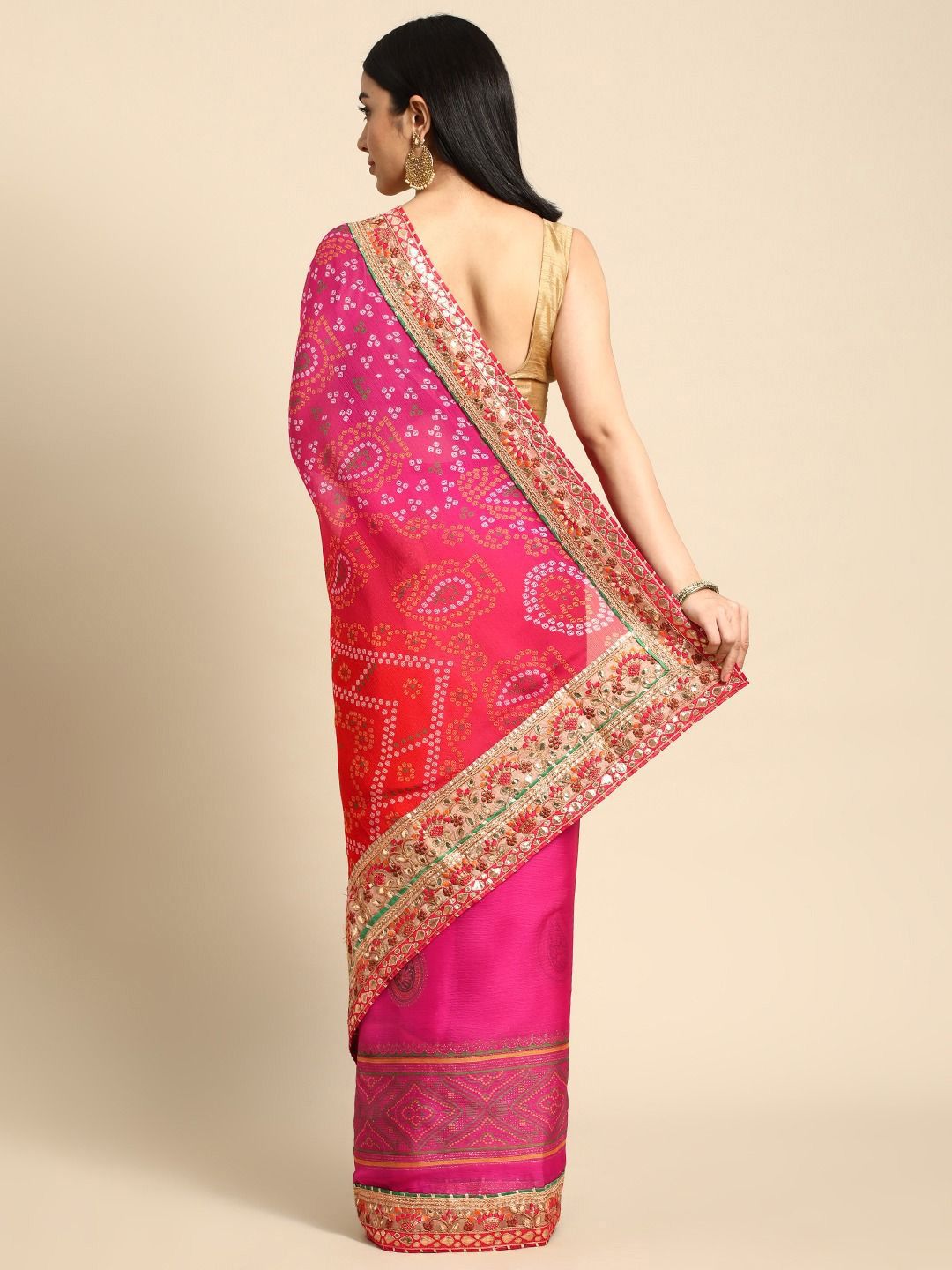 Buy DIVASTRI Bandhani Gotta Patti Poly Georgette Bandhani Saree - Sarees for Women 32707075 | Myntra