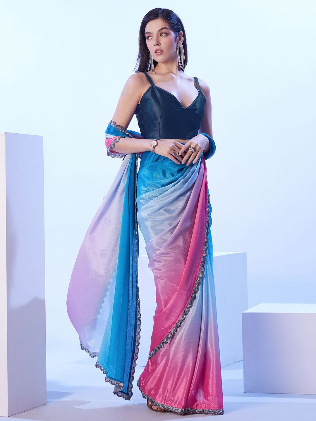 Buy Satrani Women Ombre Fusion Embellished Saree - Sarees for Women ...