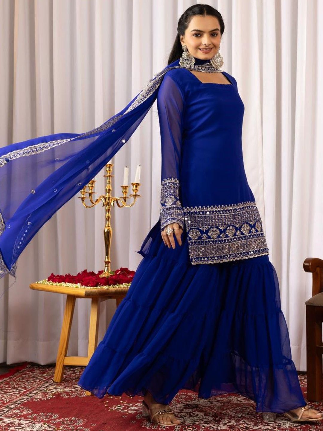 Buy Graden Square Neck Sequinned Georgette Straight Kurti With Sharara ...