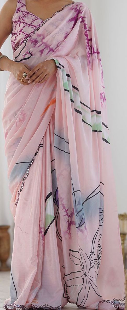 Buy Mitera Printed Embellished Mirror Work Saree - Sarees for Women ...