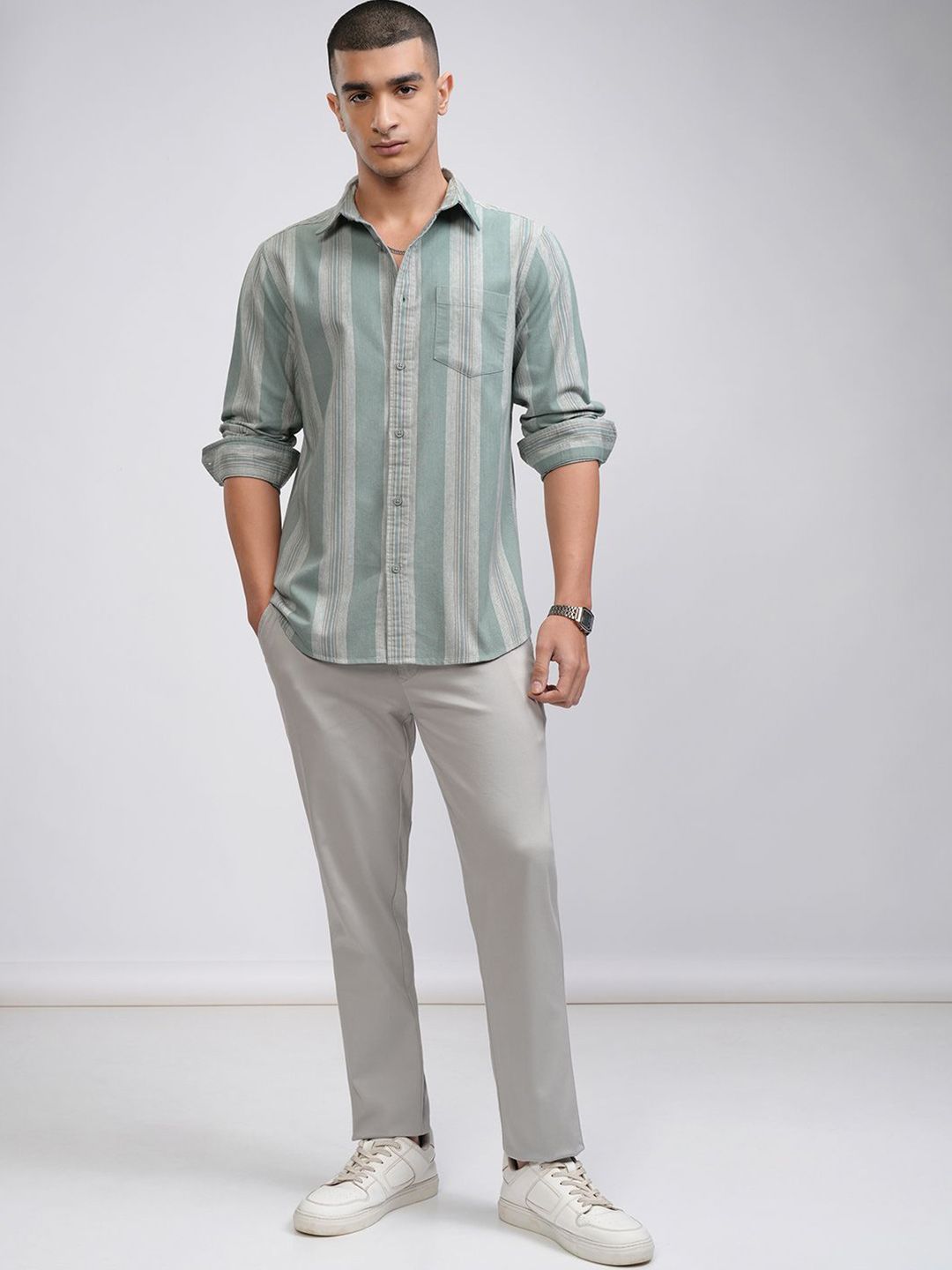 Buy HIGHLANDER Men Flannel Textured Striped Casual Shirt - Shirts for ...