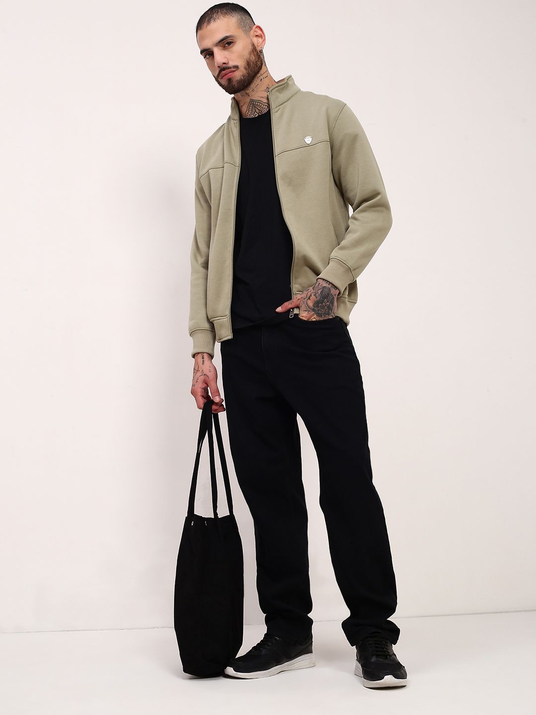 Buy SHOWOFFFF Men Mock Collar Front Open Sweatshirt - Sweatshirts for ...