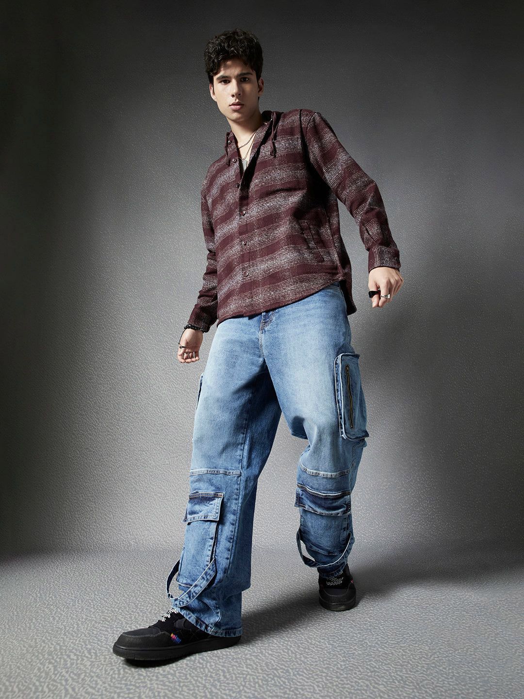 Buy VOLTEDGE Men Classic Relaxed Fit Hood Horizontal Striped Cotton ...