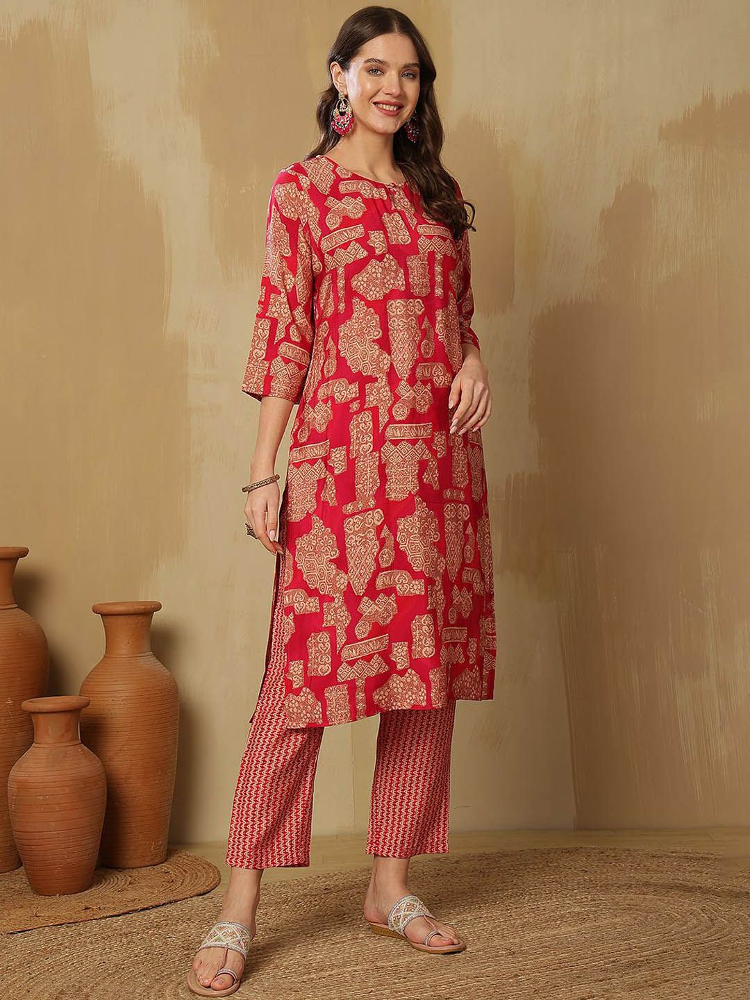 Buy Anouk Women Floral Printed Regular Pure Silk Kurta With Trousers & With Dupatta - Kurta Sets ...