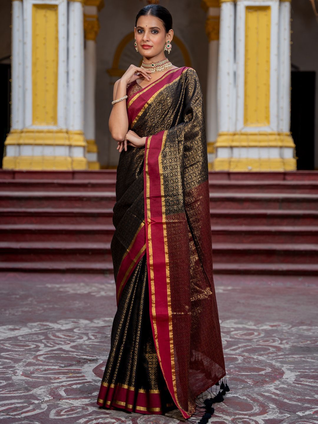 Buy Suta Maroon Colour Pure Cotton Zari Saree. - Sarees for Women ...