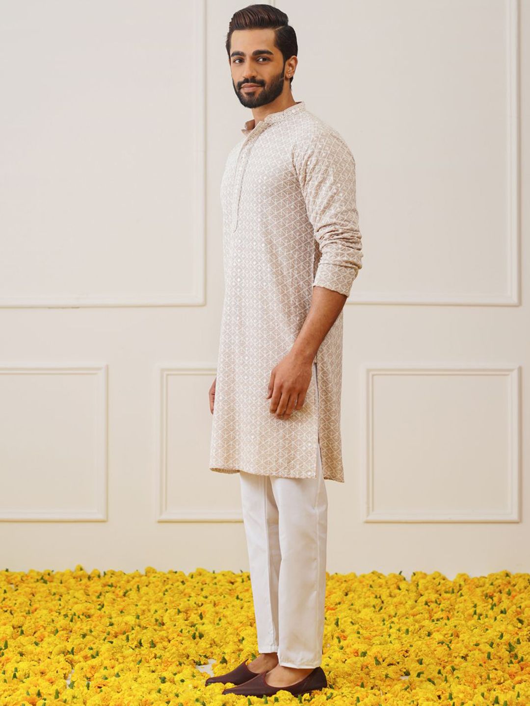 Buy Jompers Men Embroidered Regular Sequinned Pure Cotton Kurta With ...