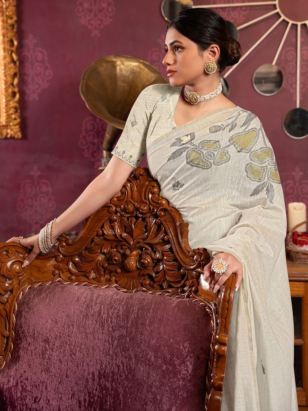 Buy Satrani Ethnic Motifs Pure Cotton Saree - Sarees for Women 32402093 ...
