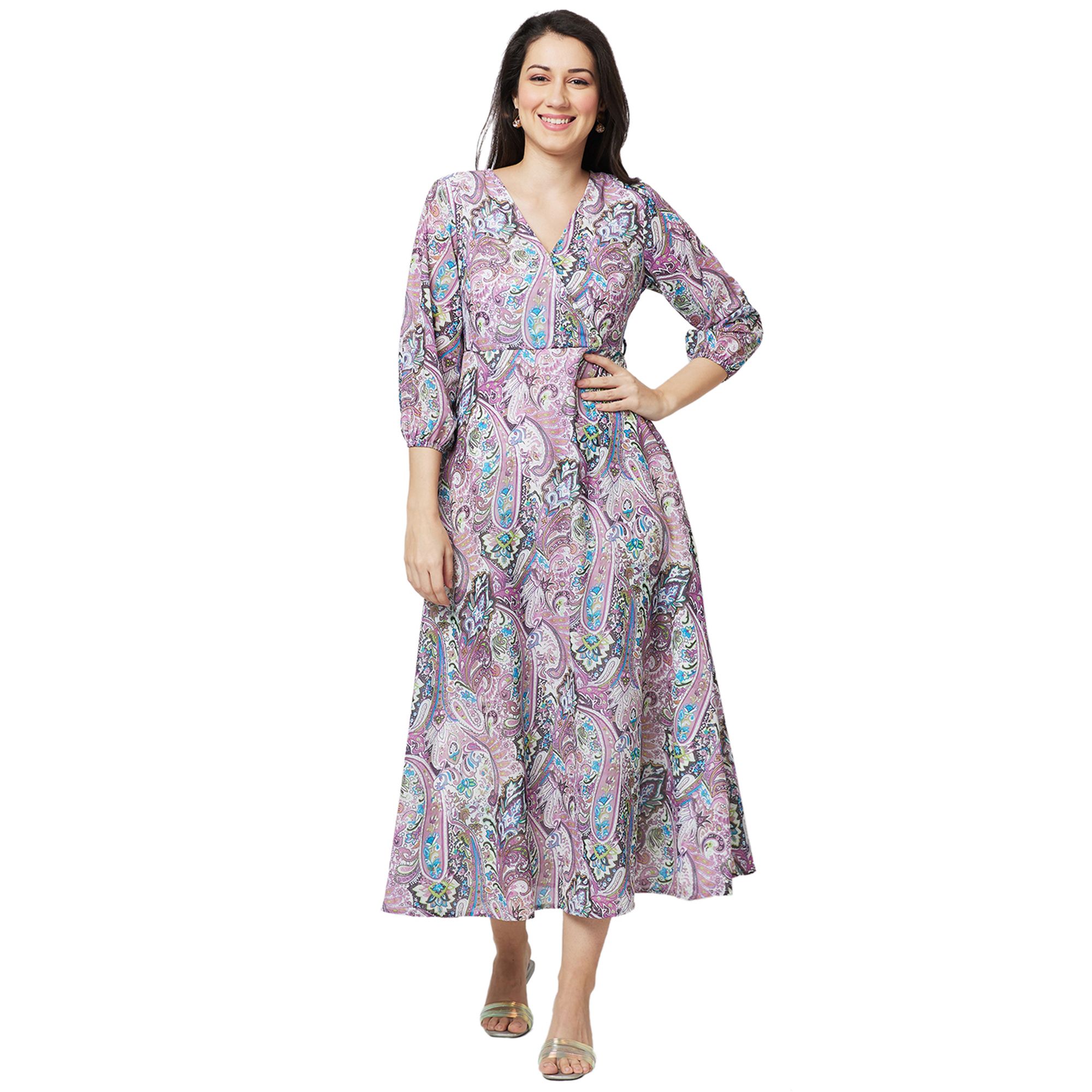 Buy Iti Floral Print Georgette A Line Midi Dress - Dresses for Women ...