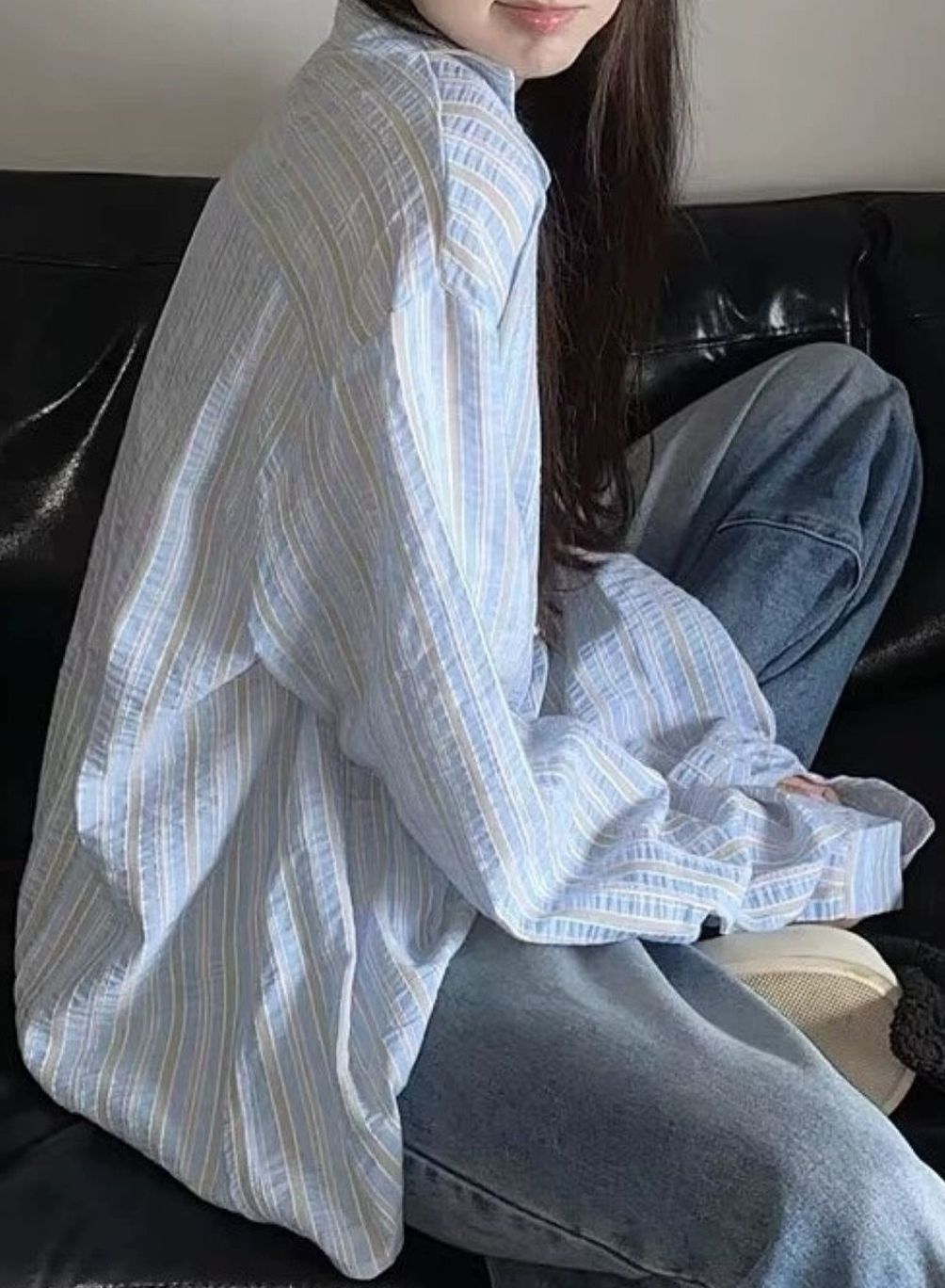 Buy StyleCast Women Standard Oversized Fit Spread Collar Vertical ...