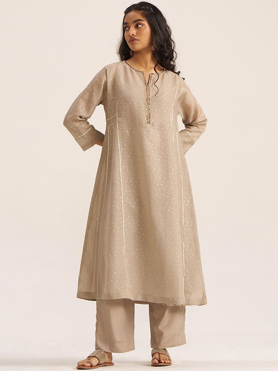 Buy Ganga Beige & Red Self Design Beads And Stones Pure Kota A Line ...