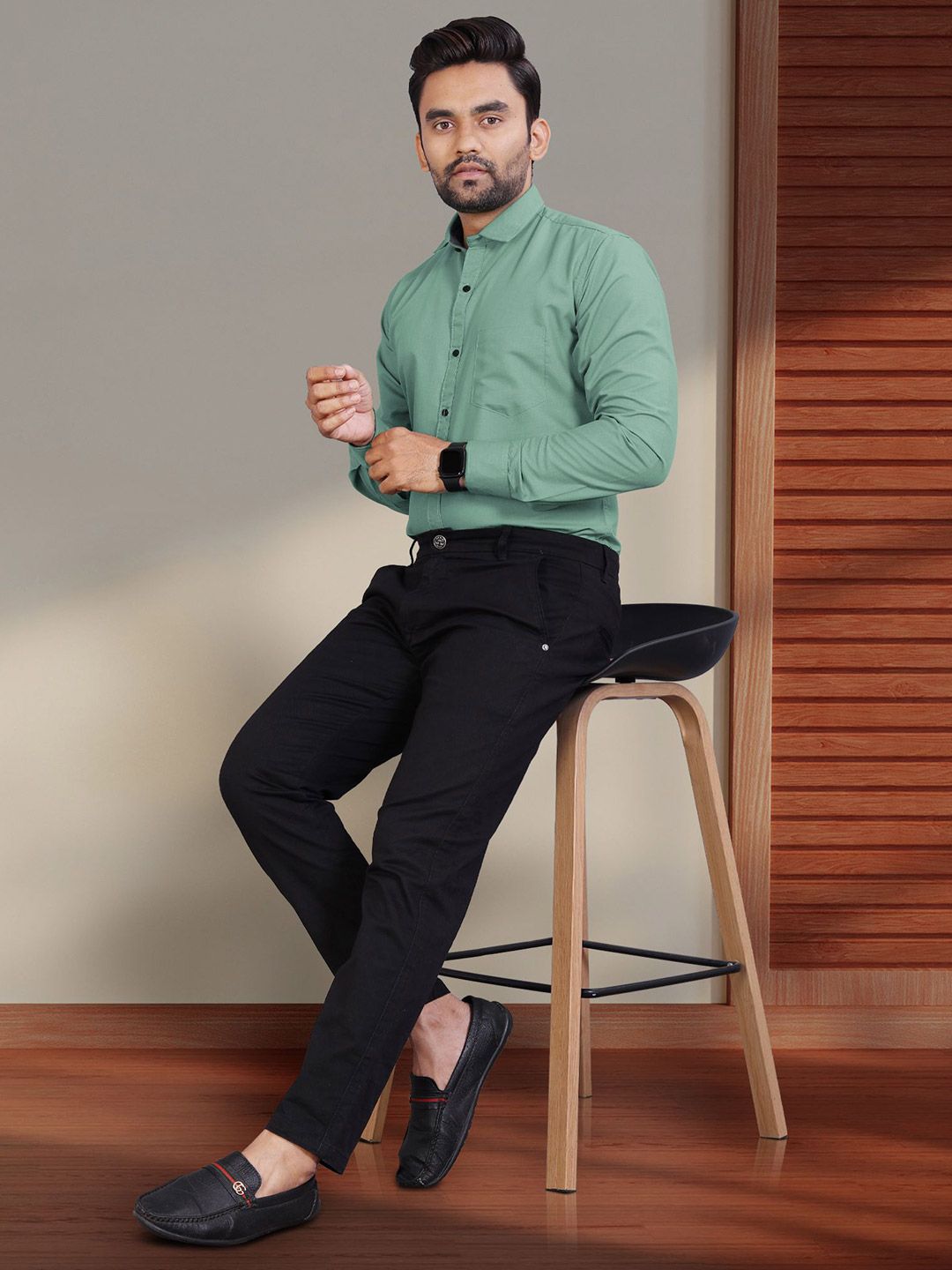 Buy VeBNoR Men Standard Fit Spread Collar Solid Casual Shirt - Shirts ...