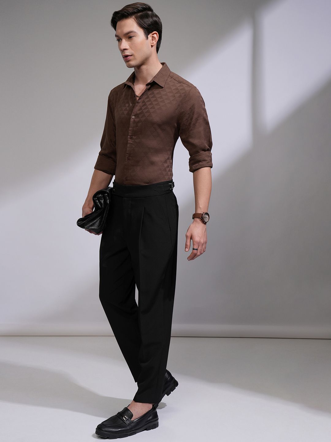 Buy HIGHLANDER Men Spread Collar Textured Cotton Formal Shirt - Shirts ...