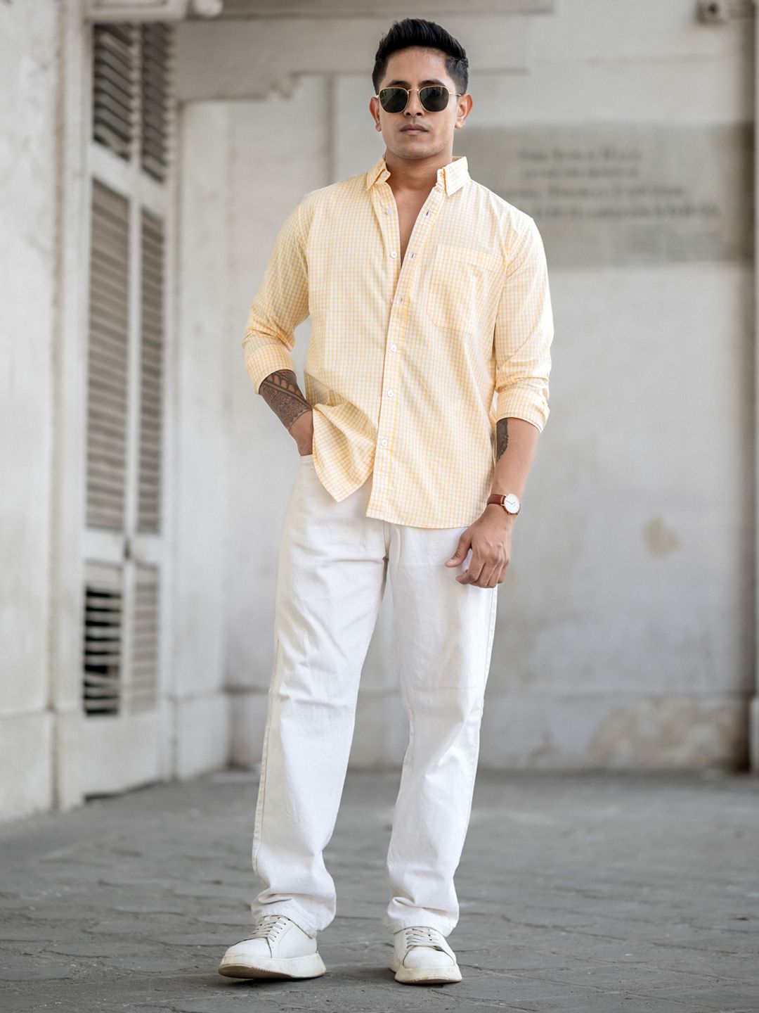 Buy Powerlook Men Button Down Collar Micro Checked Cotton Casual Shirt ...