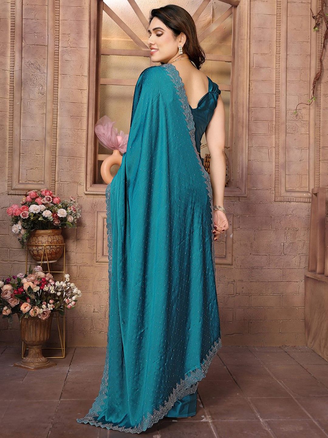 Buy KALINI Ethnic Motifs Embellished Beads And Stones Satin Saree - Sarees for Women 32573836 ...