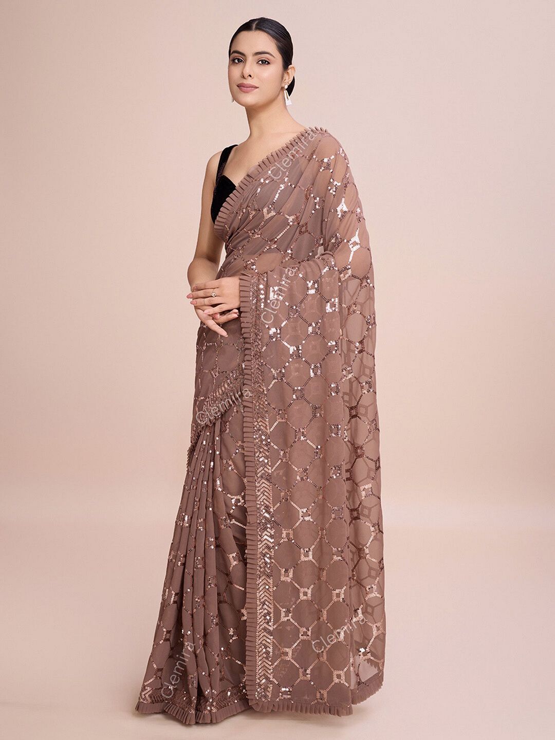 Buy FashionsEye Embellished Sequinned Pure Georgette Heavy Work Saree ...