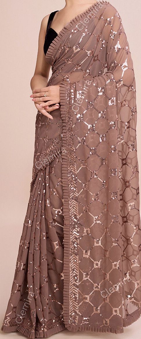 Buy FashionsEye Embellished Sequinned Pure Georgette Heavy Work Saree ...