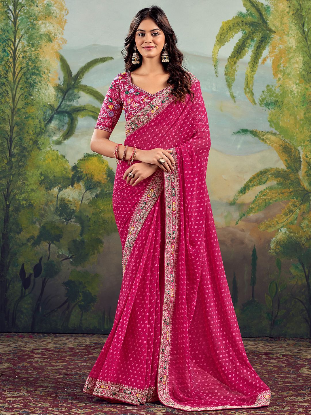 Buy Satrani Bandhani Embroidered Pure Georgette Bandhani Saree - Sarees ...