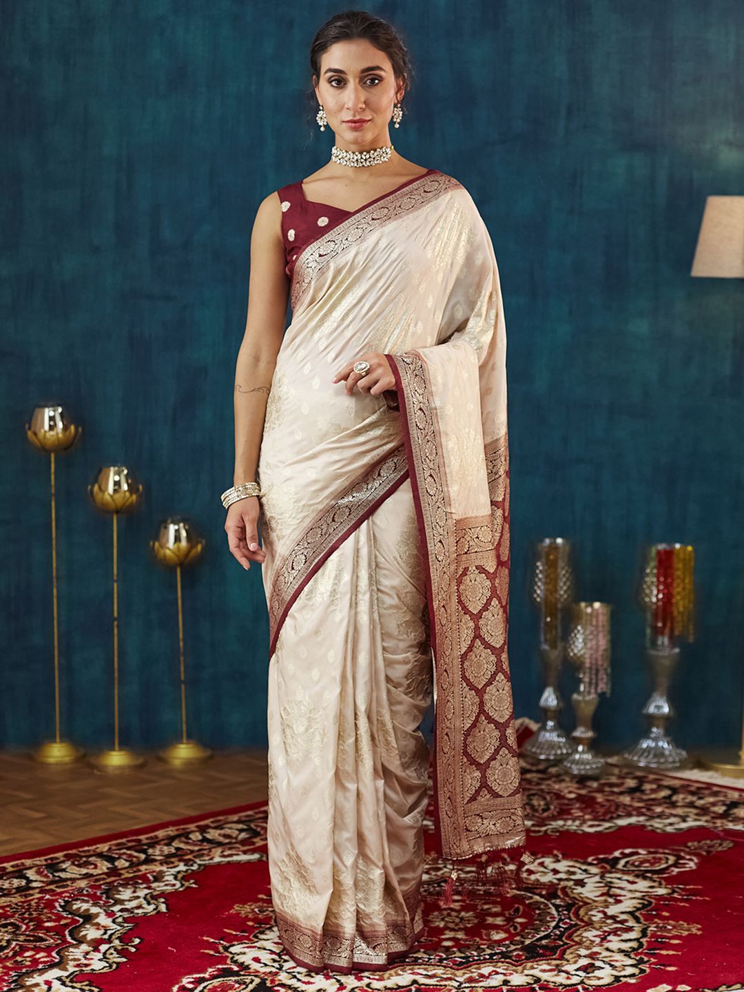 Buy Satrani Woven Design Zari Banarasi Saree - Sarees for Women ...