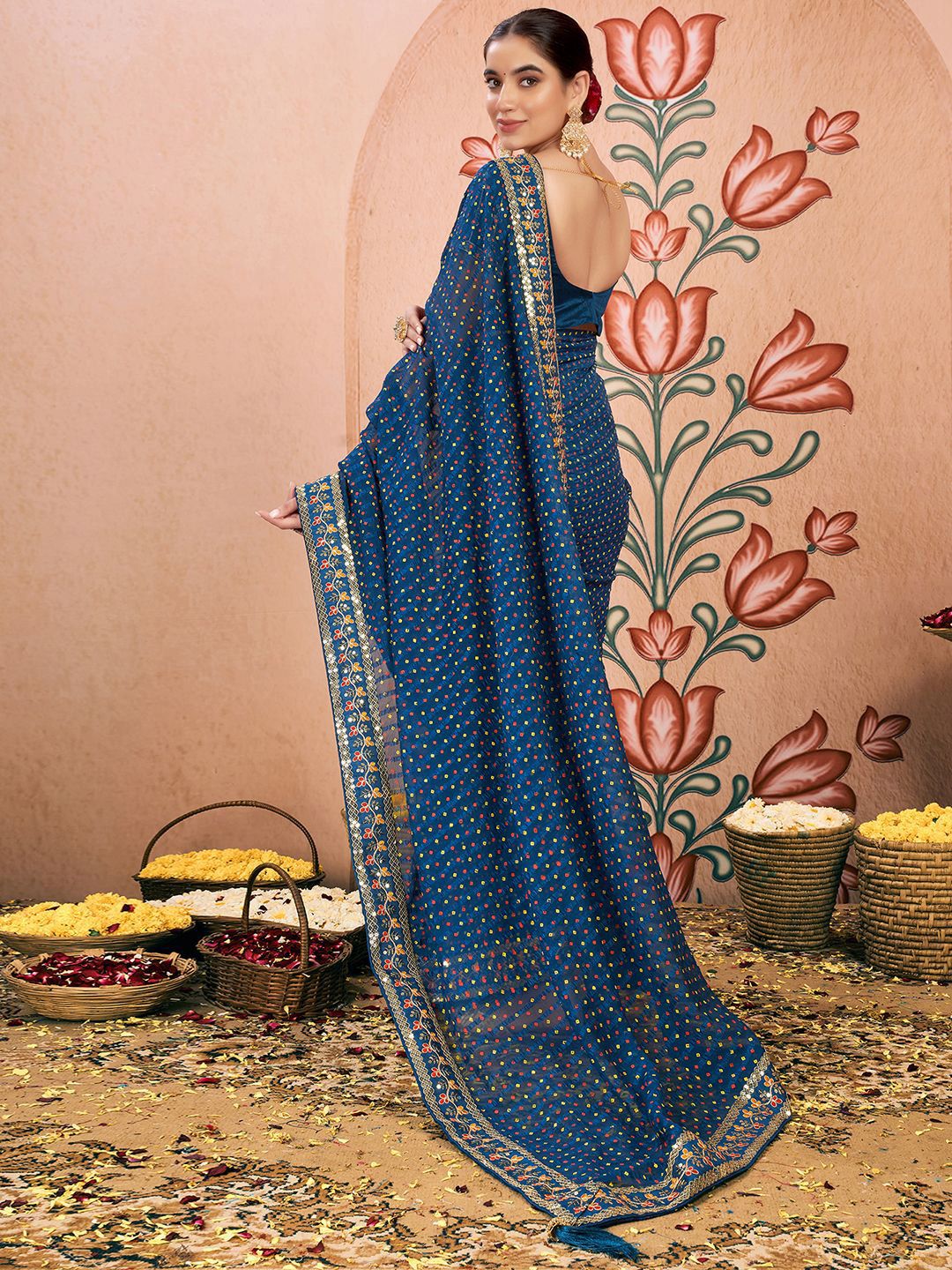 Buy Satrani Embroidered Pure Chiffon Bandhani Saree - Sarees for Women ...