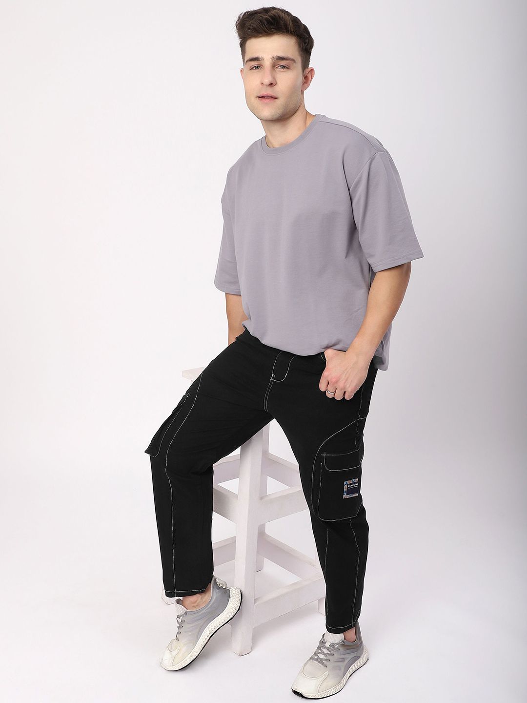 Buy Beyoung Men Cut And Sew Contrast Stitch Cargo Pants - Trousers for ...