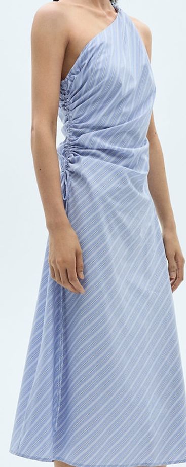 Buy MANGO Striped Ruched Effect One Shoulder Midi A Line Dress ...
