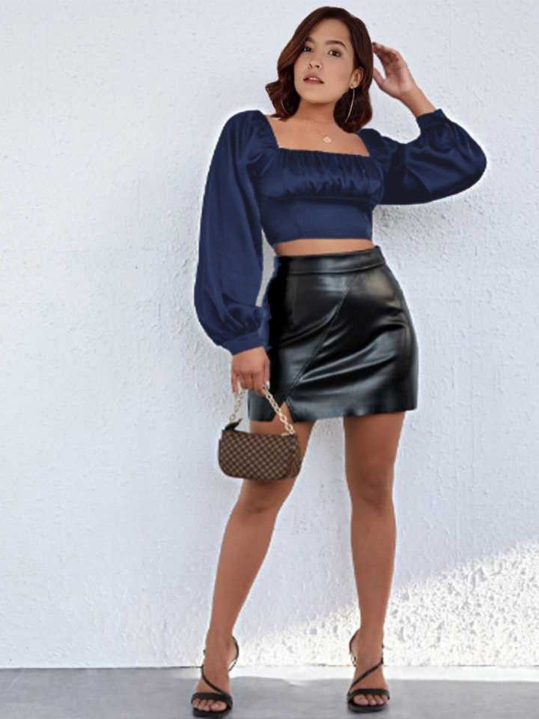 Buy CULPI Puff Sleeves Satin Crop Top - Tops for Women 32261141 | Myntra