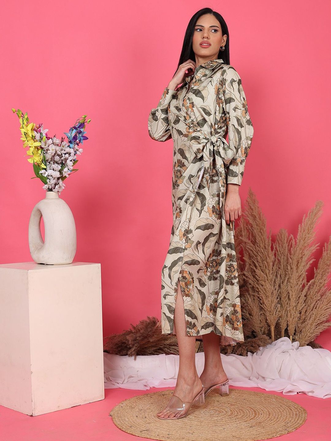 Buy BAESD Women Floral Printed Cuffed Sleeve Wrap Midi Dress - Dresses ...