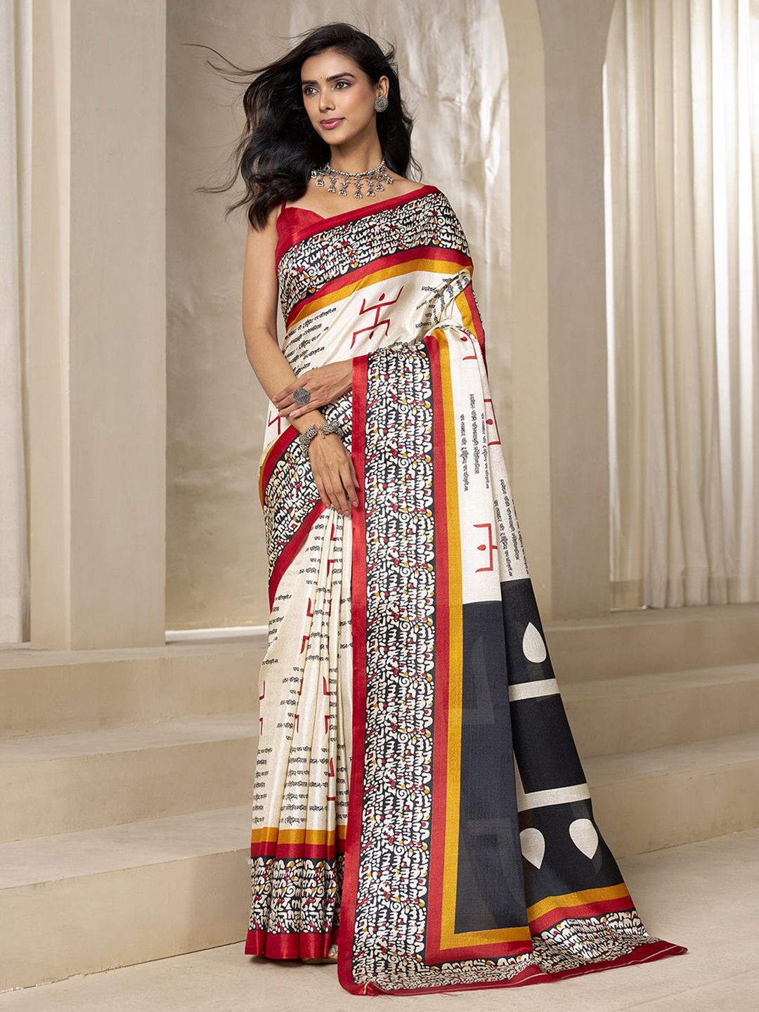 Buy KALINI Typography Digital Printed Saree With Blouse Piece - Sarees ...