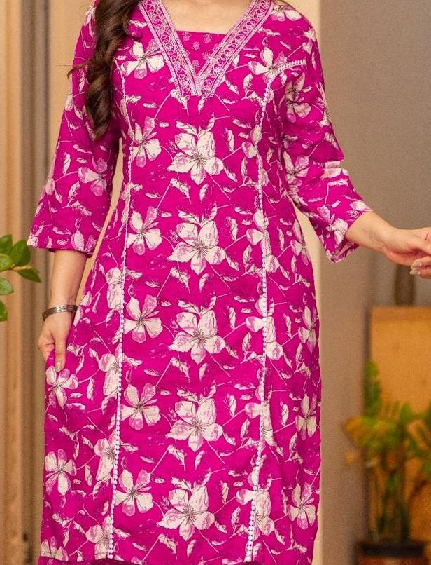 Buy KJFAB Pink Floral Printed Regular Pure Cotton Kurta With Trousers ...