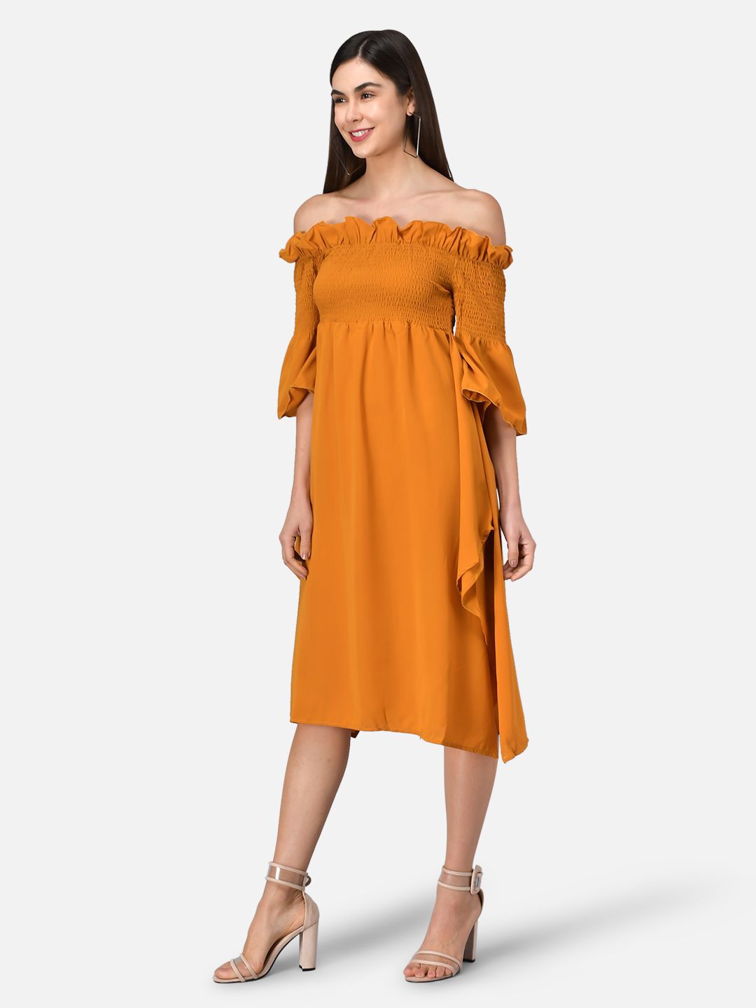Buy TANDUL Women Off Shoulder Bell Sleeve Midi Dress - Dresses for ...