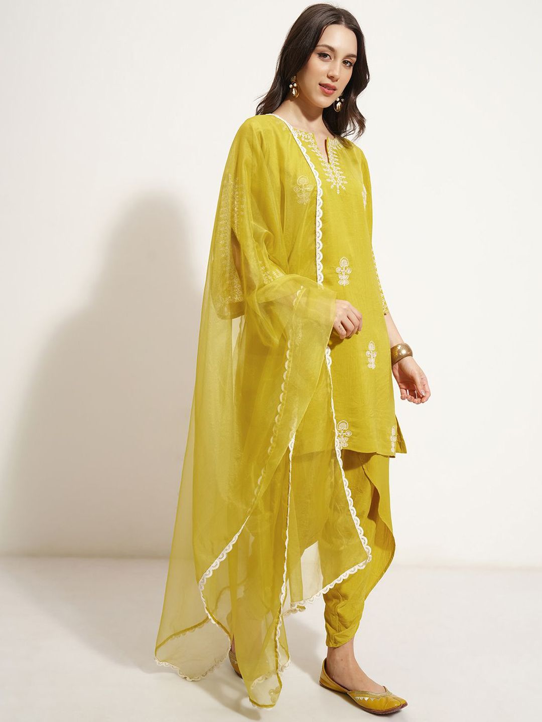 Buy Vishudh Women Ethnic Motifs Embroidered Kurta With Patiala ...