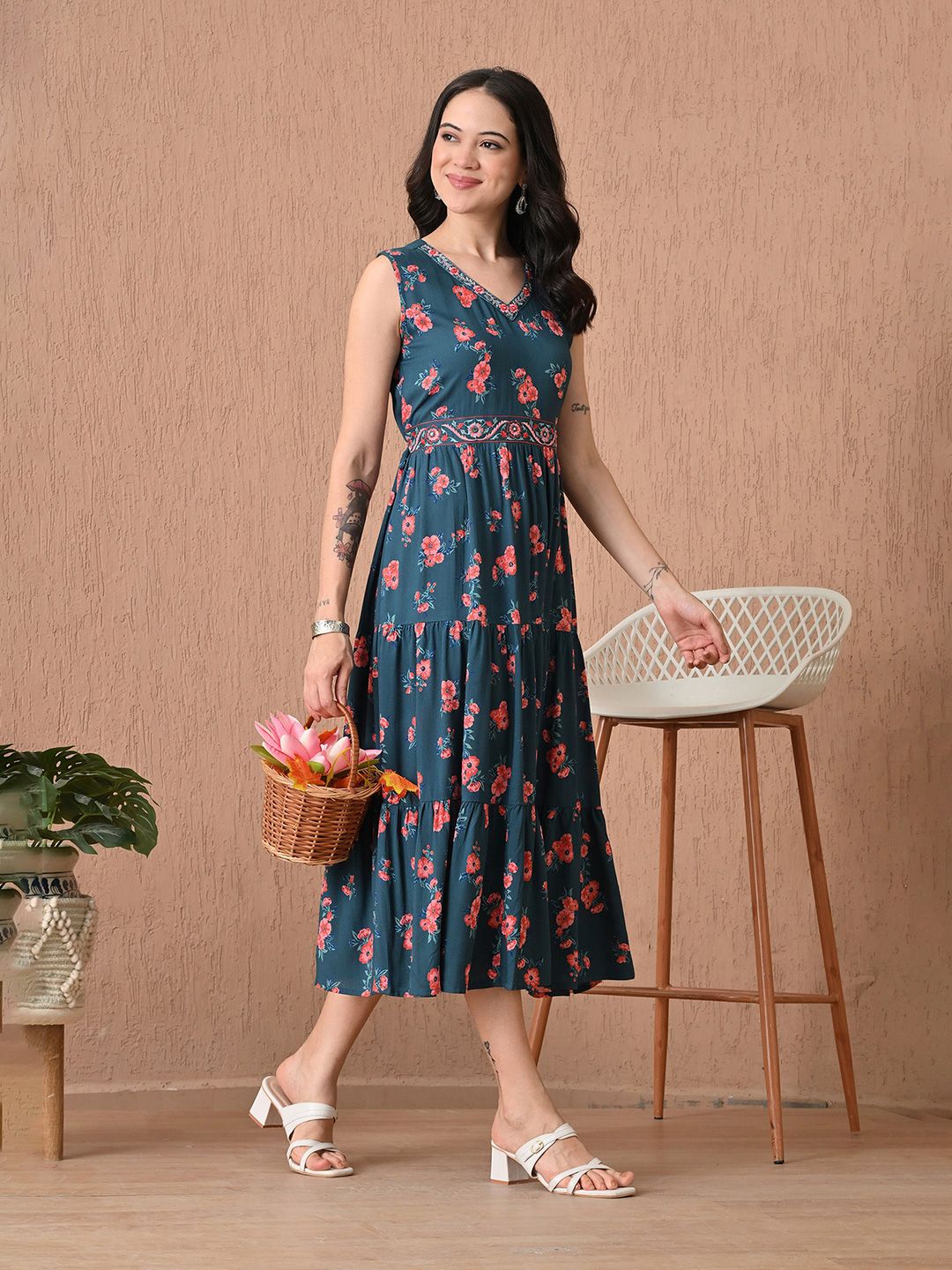 Buy Dipani Women Floral Print Fit & Flare Midi Dress - Dresses for ...