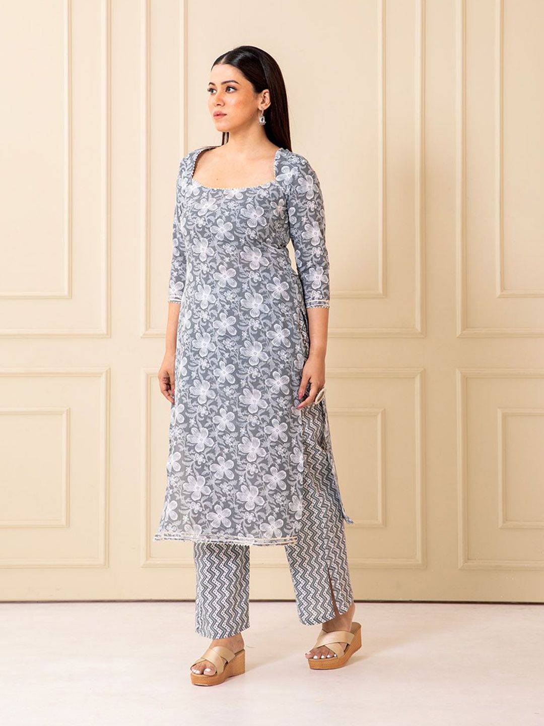 Buy NUD Women Floral Printed Square Neck A Line Regular Kurta - Kurtas ...