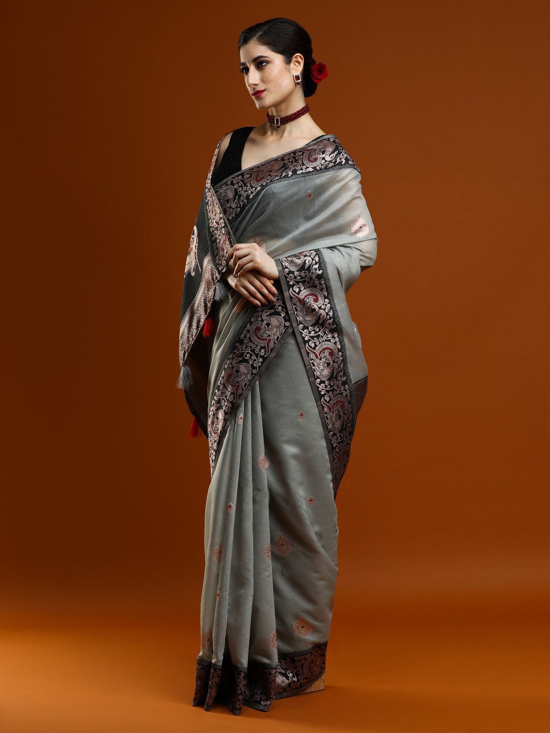 Buy Mitera Ethnic Motifs Woven Design Zari Banarasi Saree - Sarees for ...