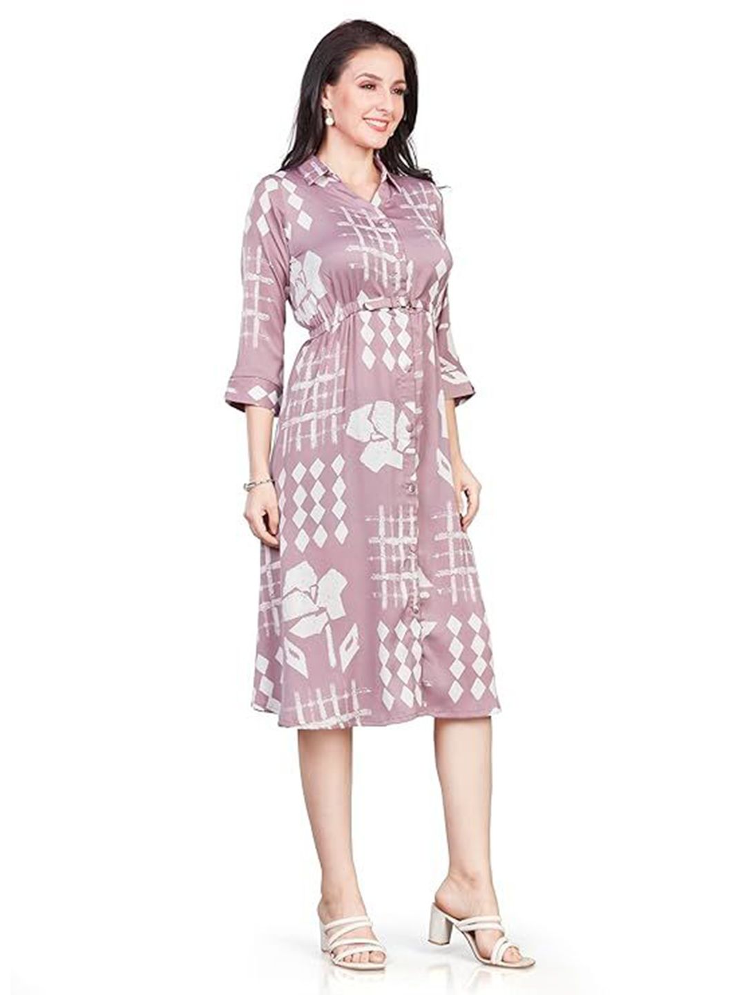Buy Nioni Women Prined Shirt Dress Comes With A Belt - Dresses for ...
