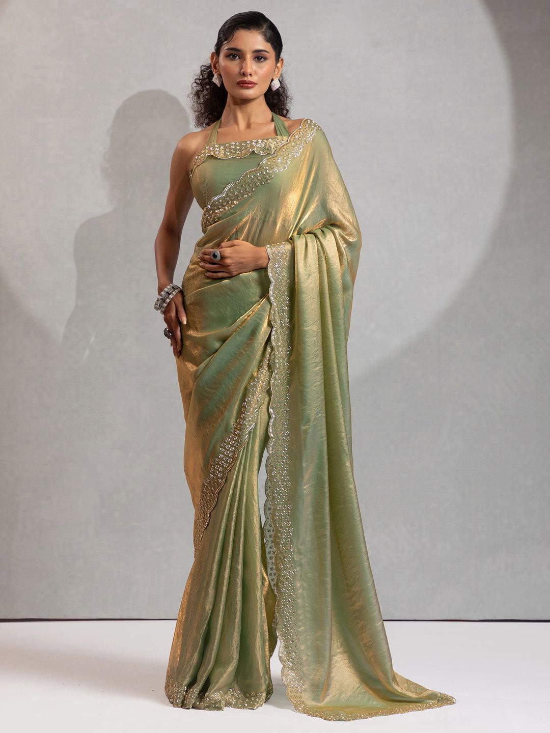 Buy Anouk Embellished Beads And Stones Satin Saree With Matching Blouse - Sarees for Women ...