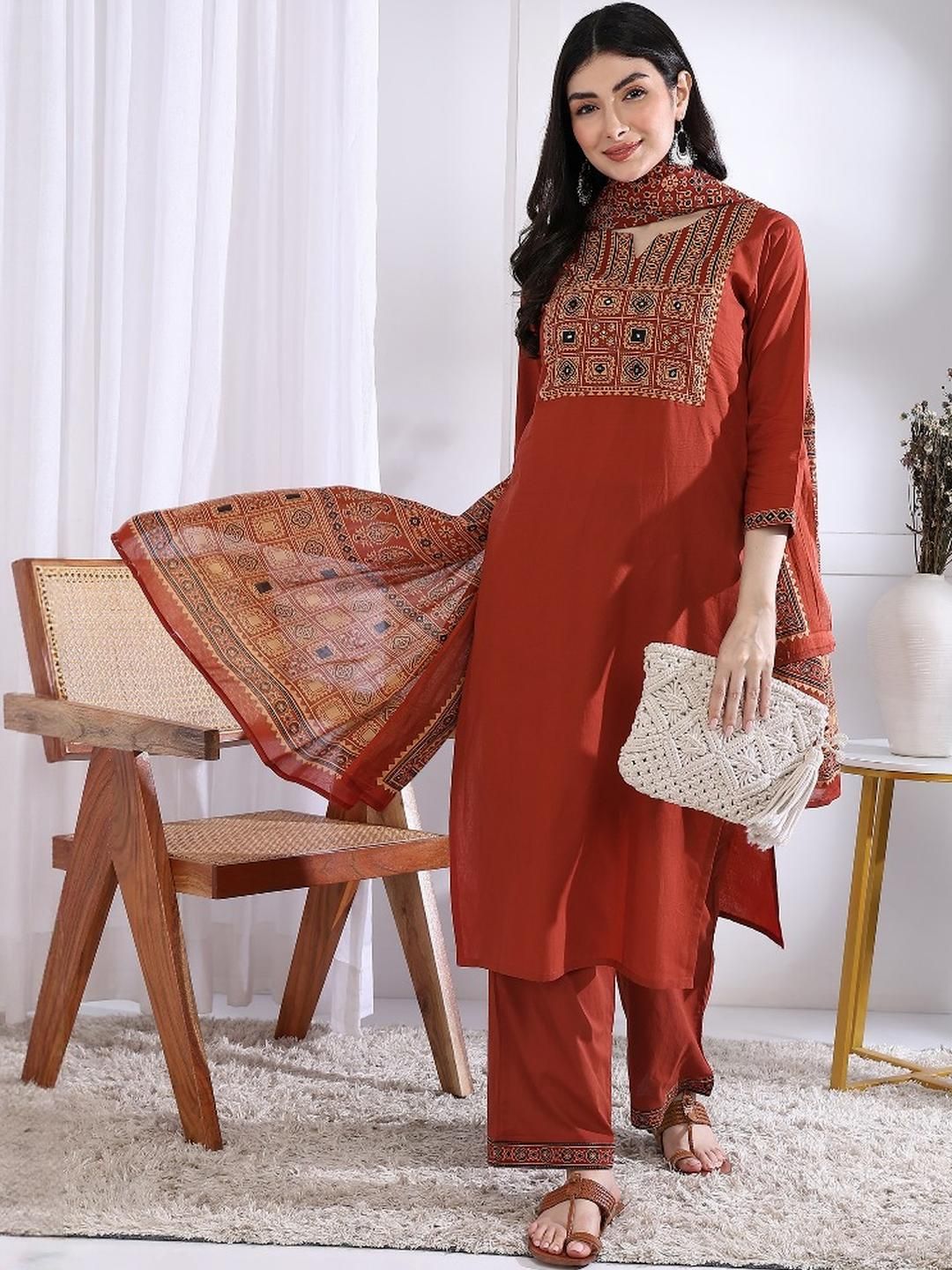 Buy KALINI Maroon Pure Cotton Kurta Sets - Kurta Sets for Women ...