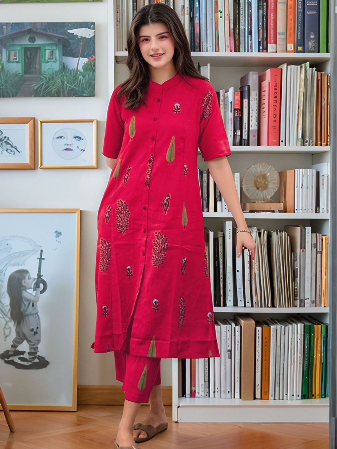 Buy Aaghnya Women Floral Printed Regular Kurta With Trousers - Kurta Sets for Women 34661282 ...