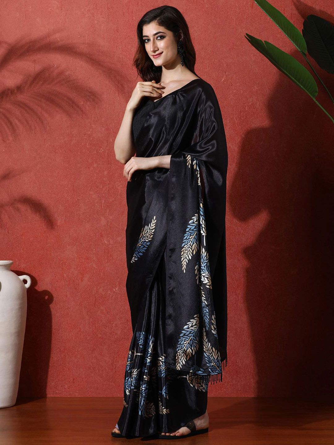 Buy Sangria Ready To Wear Satin Floral Digital Printed Saree - Sarees ...