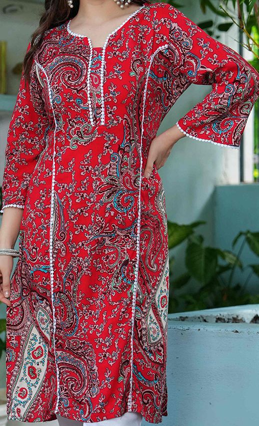 Buy KJFAB Women Ethnic Motifs Printed Straight Kurta - Kurtas for Women ...