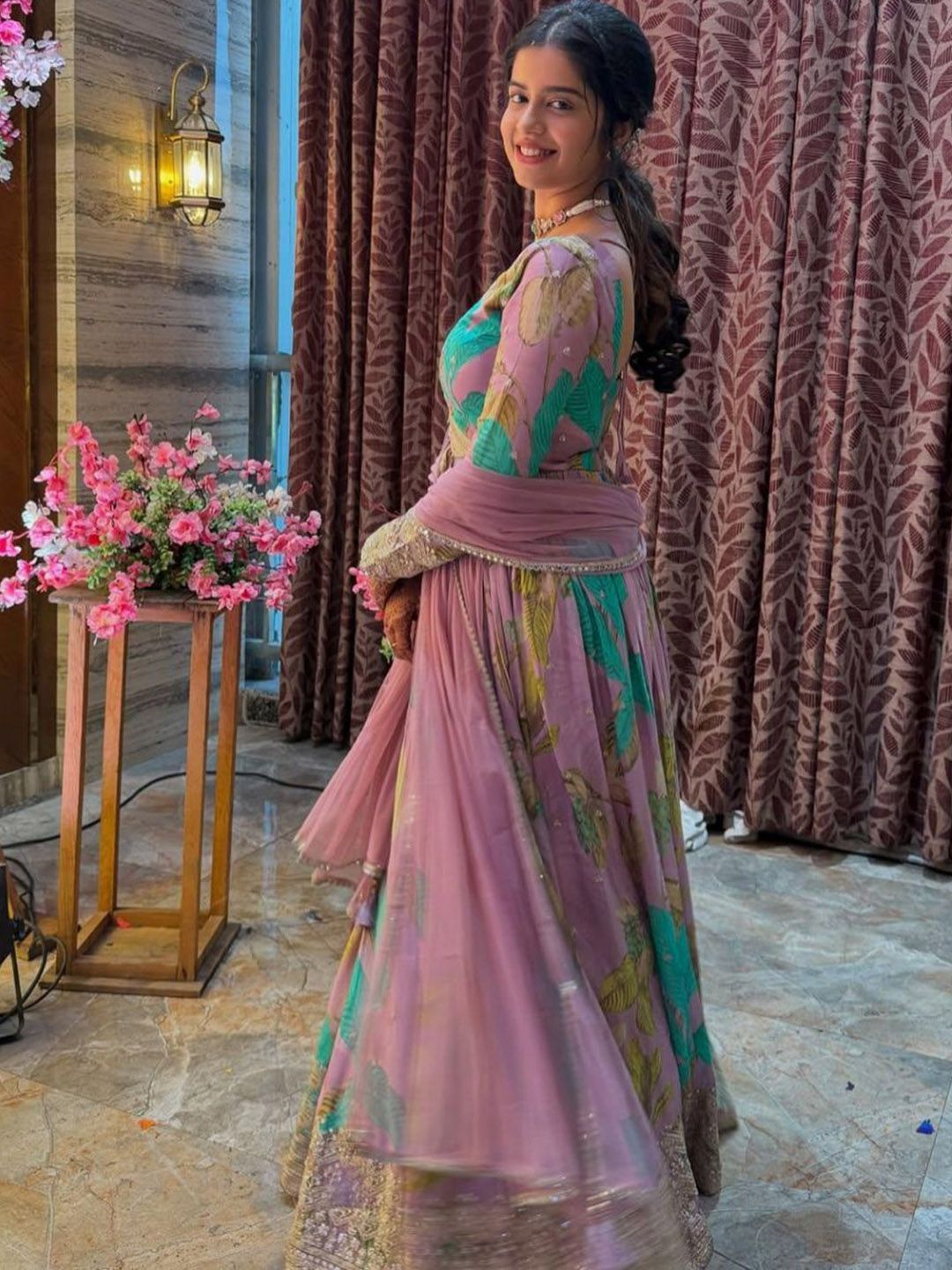 Buy CRAFTLE Floral Embroidered Thread Work V Neck Georgette Anarkali Kurta With Sharara - Kurta ...